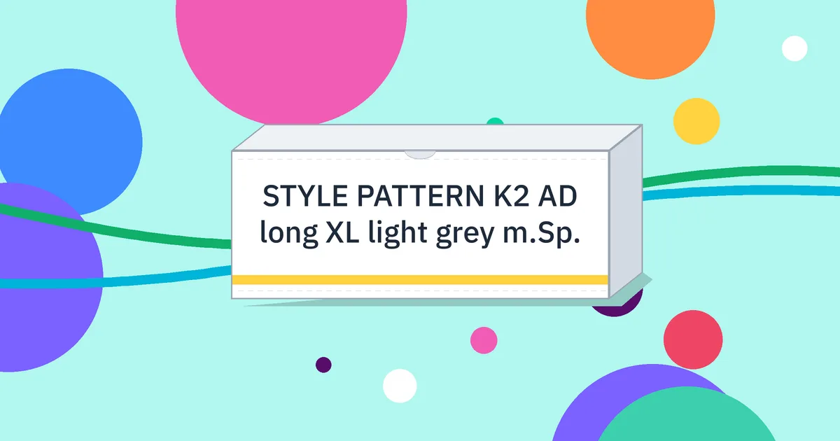Symbolbild: Packung mit der Aufschrift STYLE PATTERN K2 AD long XL light grey m.Sp. (PZN 19695039) – Verfügbarkeit und Bezug in Apotheken in Frankfurt am Main