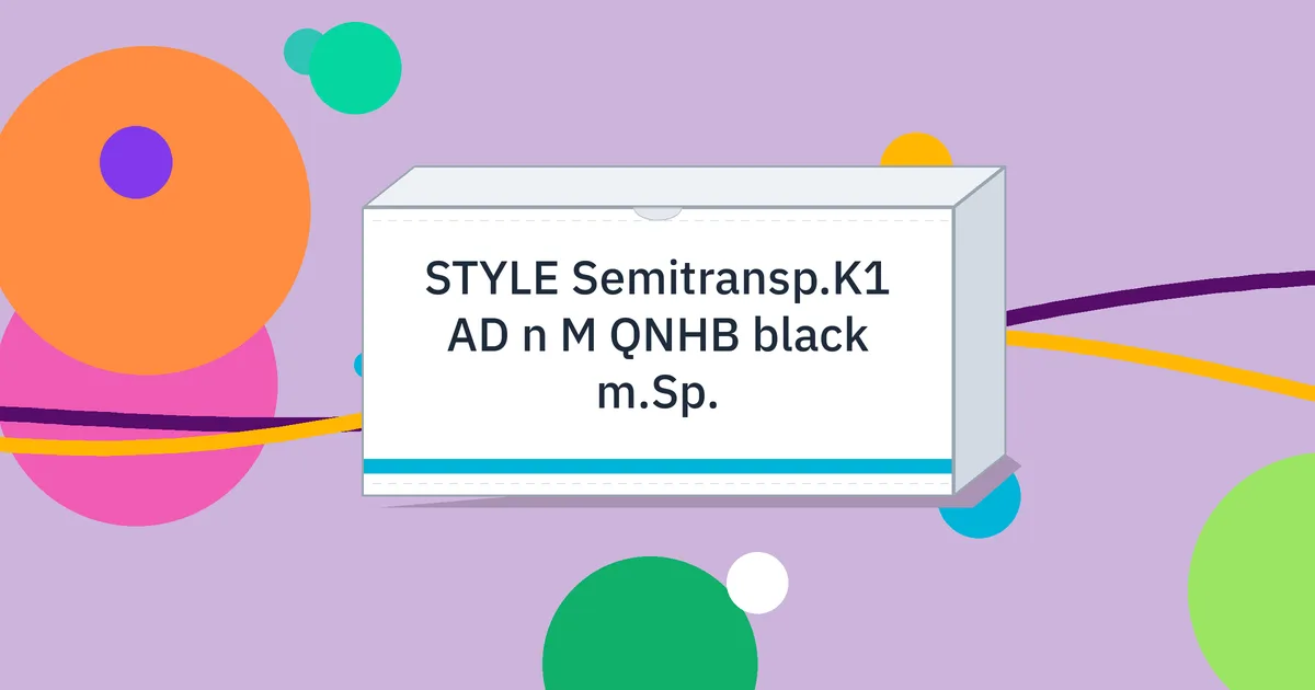 Symbolbild: Packung mit der Aufschrift STYLE Semitransp.K1 AD n M QNHB black m.Sp. (PZN 18869945) – Verfügbarkeit und Bezug in Apotheken in Frankfurt am Main