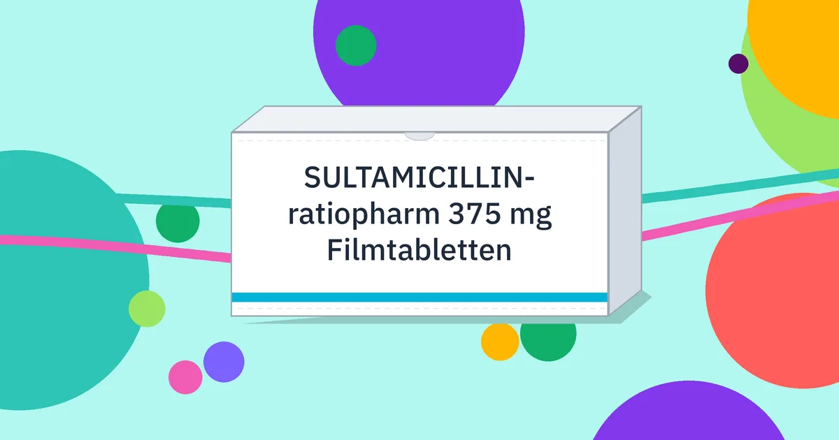 Symbolbild: Packung mit der Aufschrift SULTAMICILLIN-ratiopharm 375 mg Filmtabletten (PZN 08837281) – Verfügbarkeit und Bezug in Apotheken in Frankfurt am Main