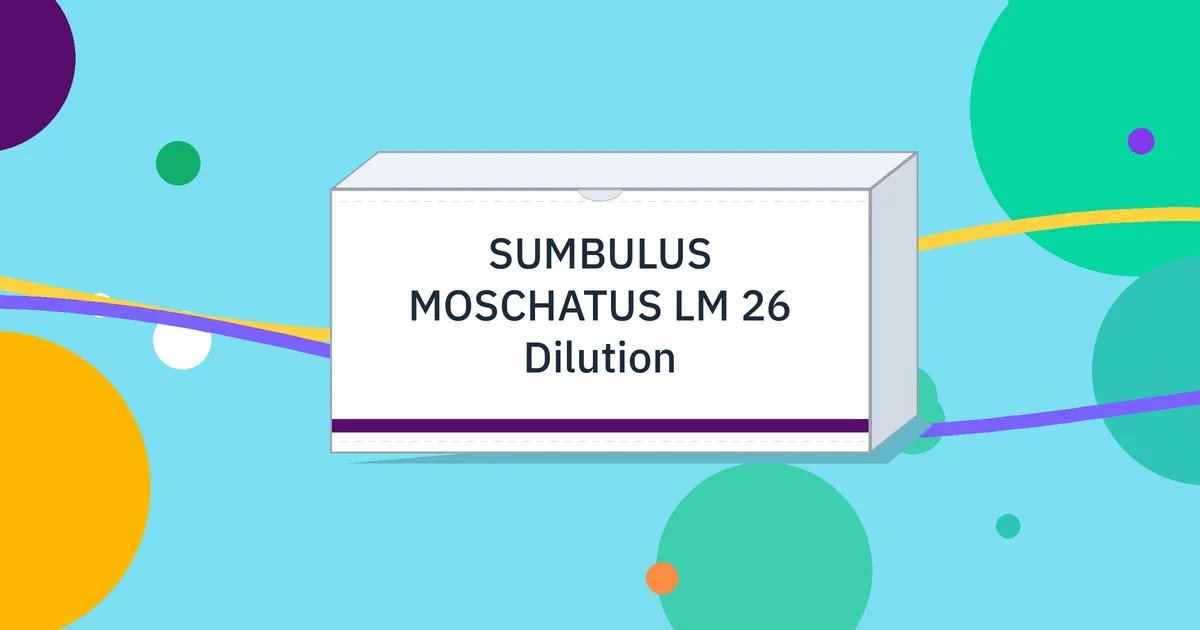 Symbolbild: Packung mit der Aufschrift SUMBULUS MOSCHATUS LM 26 Dilution (PZN 13210963) – Verfügbarkeit und Bezug in Apotheken in Frankfurt am Main