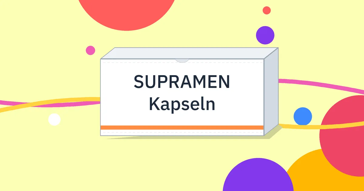 Symbolbild: Packung mit der Aufschrift SUPRAMEN Kapseln (PZN 20512759) – Verfügbarkeit und Bezug in Apotheken in Frankfurt am Main