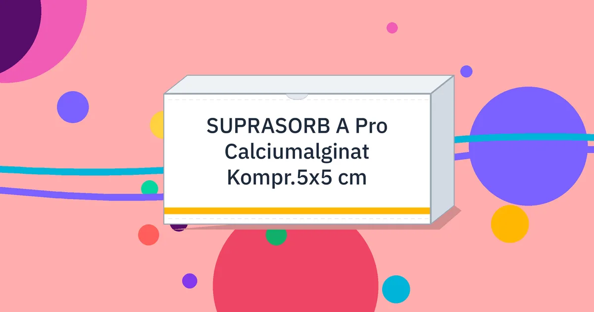 Symbolbild: Packung mit der Aufschrift SUPRASORB A Pro Calciumalginat Kompr.5x5 cm (PZN 20124112) – Verfügbarkeit und Bezug in Apotheken in Frankfurt am Main