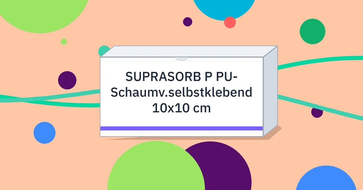 Symbolbild: Packung mit der Aufschrift SUPRASORB P PU-Schaumv.selbstklebend 10x10 cm (PZN 07402351) – Verfügbarkeit und Bezug in Apotheken in Frankfurt am Main