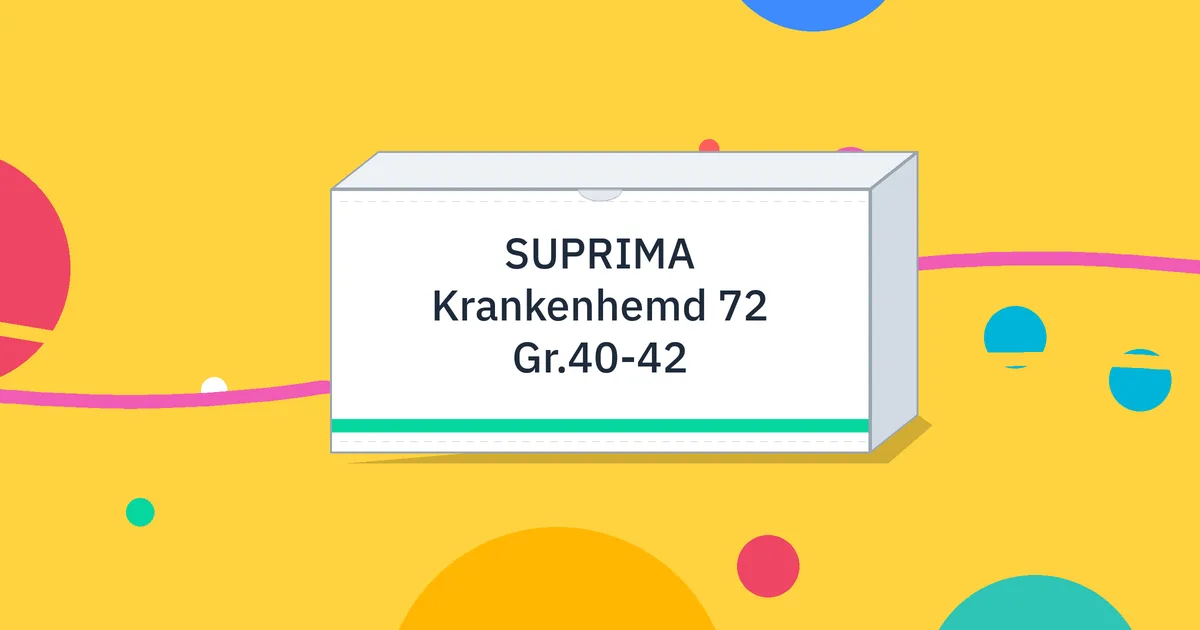 Symbolbild: Packung mit der Aufschrift SUPRIMA Krankenhemd 72 Gr.40-42 (PZN 07671430) – Verfügbarkeit und Bezug in Apotheken in Frankfurt am Main