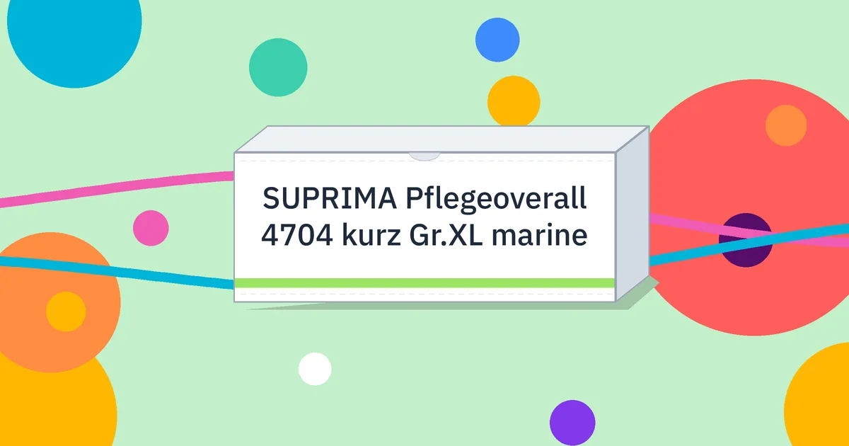 Symbolbild: Packung mit der Aufschrift SUPRIMA Pflegeoverall 4704 kurz Gr.XL marine (PZN 12668341) – Verfügbarkeit und Bezug in Apotheken in Frankfurt am Main