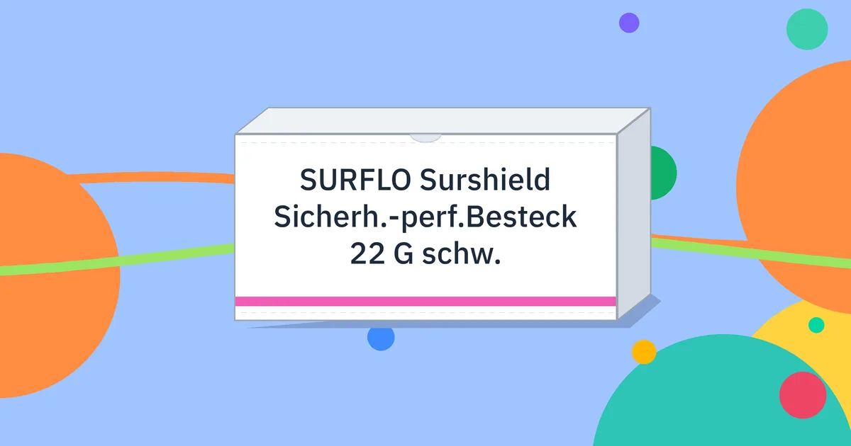 Symbolbild: Packung mit der Aufschrift SURFLO Surshield Sicherh.-perf.Besteck 22 G schw. (PZN 06470296) – Verfügbarkeit und Bezug in Apotheken in Frankfurt am Main