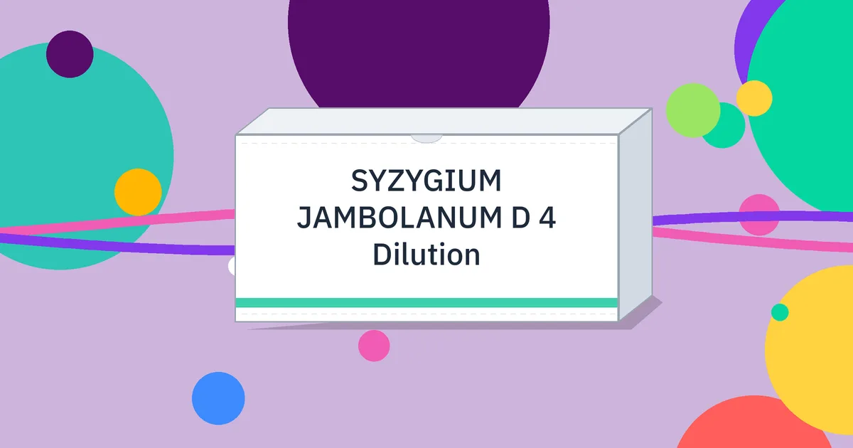 Symbolbild: Packung mit der Aufschrift SYZYGIUM JAMBOLANUM D 4 Dilution (PZN 04239442) – Verfügbarkeit und Bezug in Apotheken in Frankfurt am Main
