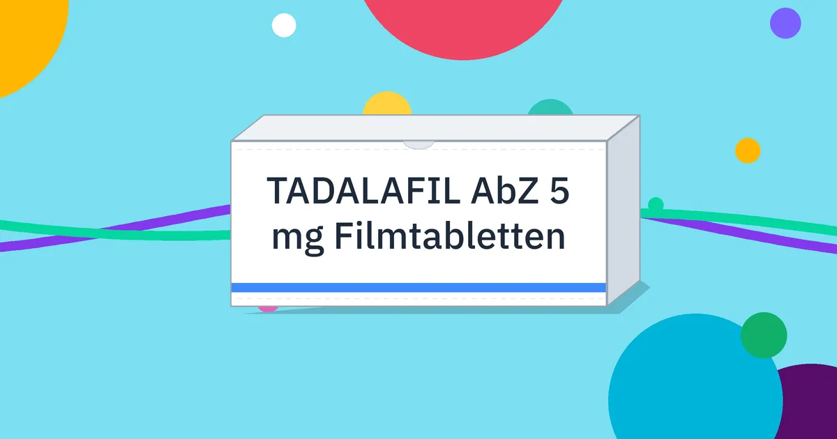 Symbolbild: Packung mit der Aufschrift TADALAFIL AbZ 5 mg Filmtabletten (PZN 13168793) – Verfügbarkeit und Bezug in Apotheken in Frankfurt am Main