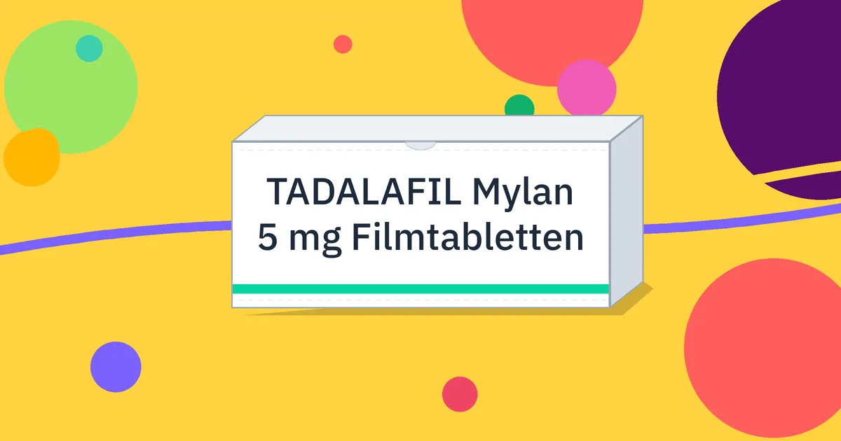 Symbolbild: Packung mit der Aufschrift TADALAFIL Mylan 5 mg Filmtabletten (PZN 17637115) – Verfügbarkeit und Bezug in Apotheken in Frankfurt am Main