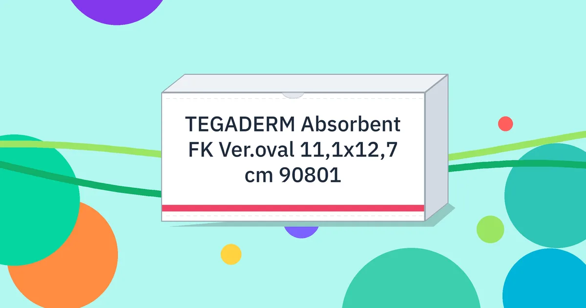 Symbolbild: Packung mit der Aufschrift TEGADERM Absorbent FK Ver.oval 11,1x12,7 cm 90801 (PZN 06916800) – Verfügbarkeit und Bezug in Apotheken in Frankfurt am Main