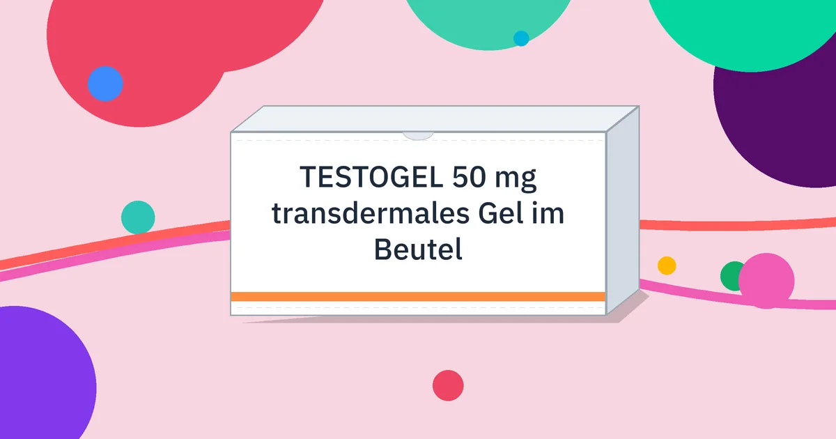 Symbolbild: Packung mit der Aufschrift TESTOGEL 50 mg transdermales Gel im Beutel (PZN 03713031) – Verfügbarkeit und Bezug in Apotheken in Frankfurt am Main