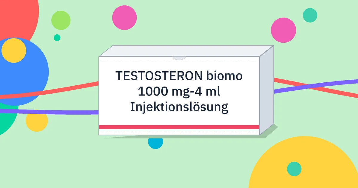 Symbolbild: Packung mit der Aufschrift TESTOSTERON biomo 1000 mg-4 ml Injektionslösung (PZN 20310599) – Verfügbarkeit und Bezug in Apotheken in Frankfurt am Main