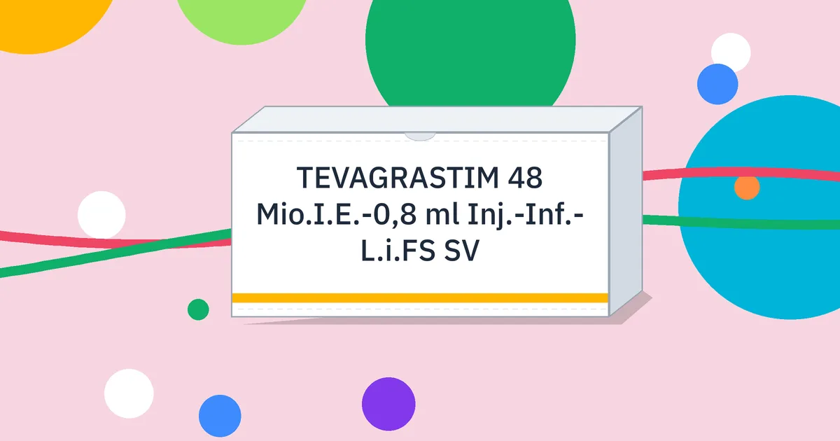 Symbolbild: Packung mit der Aufschrift TEVAGRASTIM 48 Mio.I.E.-0,8 ml Inj.-Inf.-L.i.FS SV (PZN 19646957) – Verfügbarkeit und Bezug in Apotheken in Frankfurt am Main