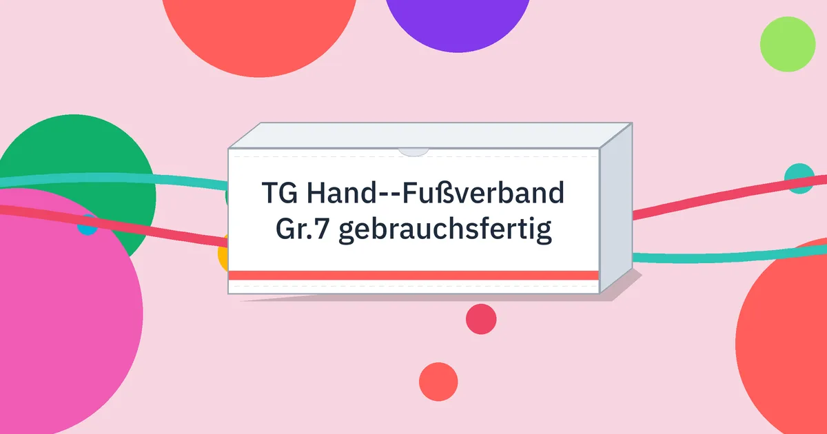 Symbolbild: Packung mit der Aufschrift TG Hand--Fußverband Gr.7 gebrauchsfertig (PZN 12775048) – Verfügbarkeit und Bezug in Apotheken in Frankfurt am Main