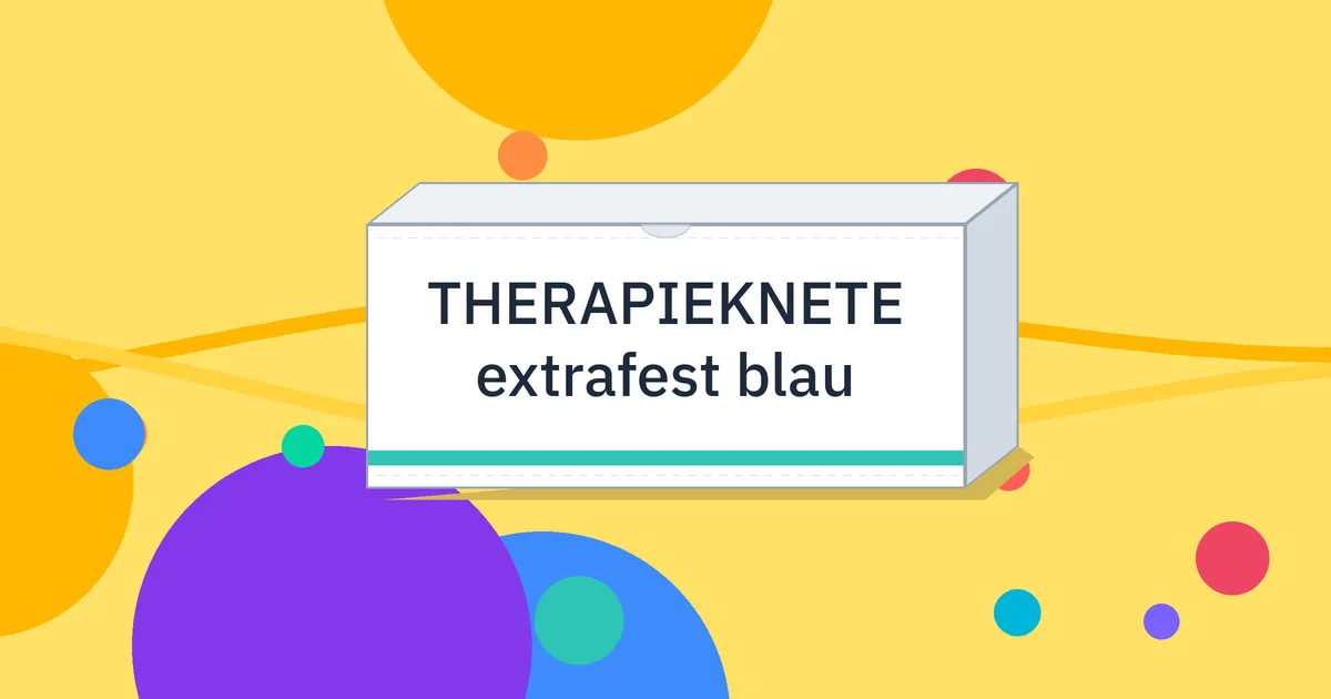 Symbolbild: Packung mit der Aufschrift THERAPIEKNETE extrafest blau (PZN 15658886) – Verfügbarkeit und Bezug in Apotheken in Frankfurt am Main