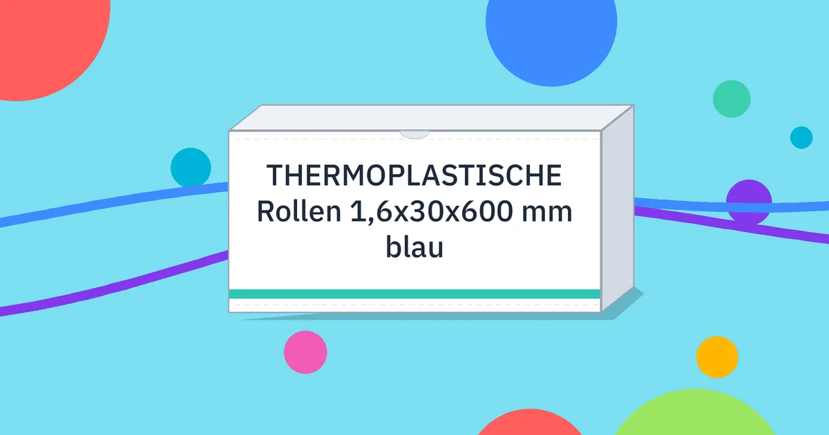 Symbolbild: Packung mit der Aufschrift THERMOPLASTISCHE Rollen 1,6x30x600 mm blau (PZN 11550301) – Verfügbarkeit und Bezug in Apotheken in Frankfurt am Main