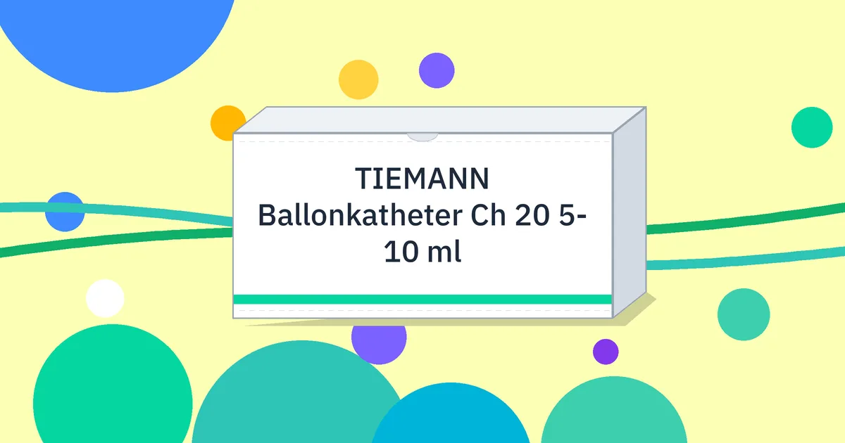 Symbolbild: Packung mit der Aufschrift TIEMANN Ballonkatheter Ch 20 5-10 ml (PZN 00182432) – Verfügbarkeit und Bezug in Apotheken in Frankfurt am Main