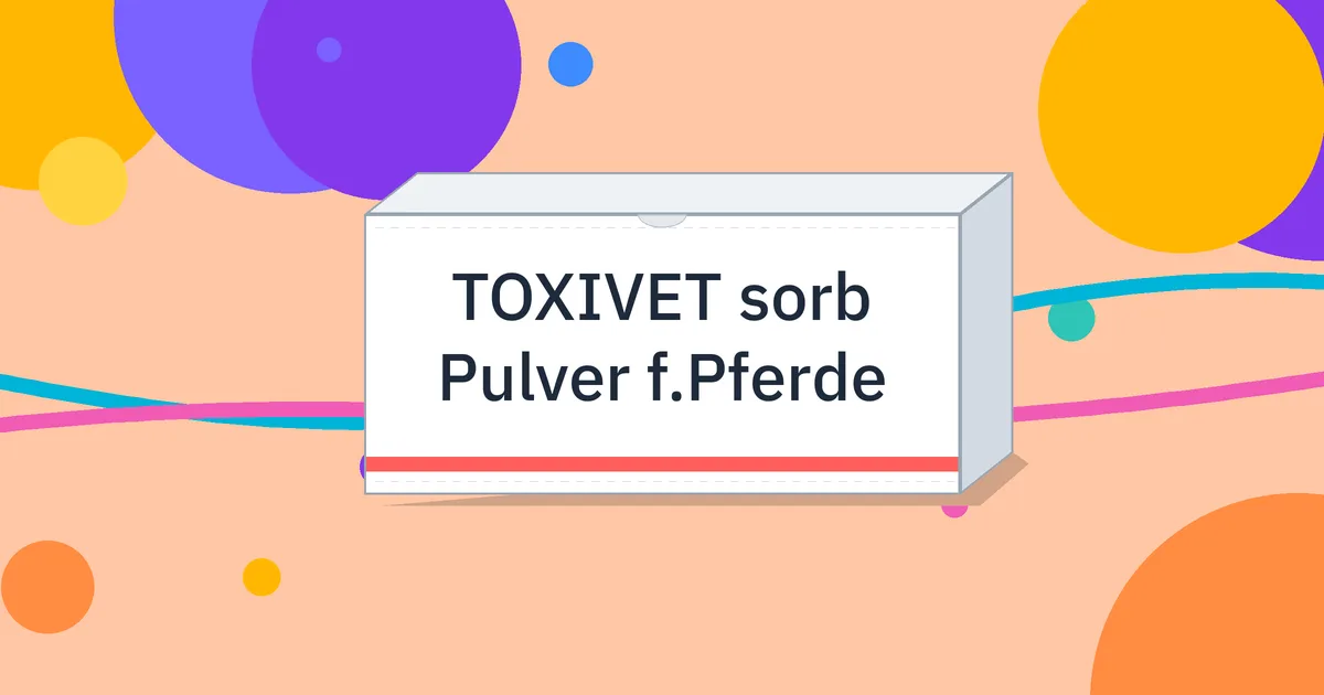 Symbolbild: Packung mit der Aufschrift TOXIVET sorb Pulver f.Pferde (PZN 09912820) – Verfügbarkeit und Bezug in Apotheken in Frankfurt am Main