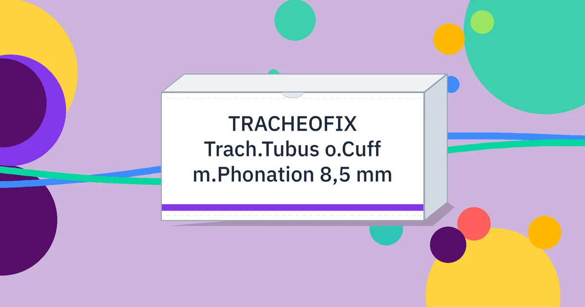Symbolbild: Packung mit der Aufschrift TRACHEOFIX Trach.Tubus o.Cuff m.Phonation 8,5 mm (PZN 04164649) – Verfügbarkeit und Bezug in Apotheken in Frankfurt am Main