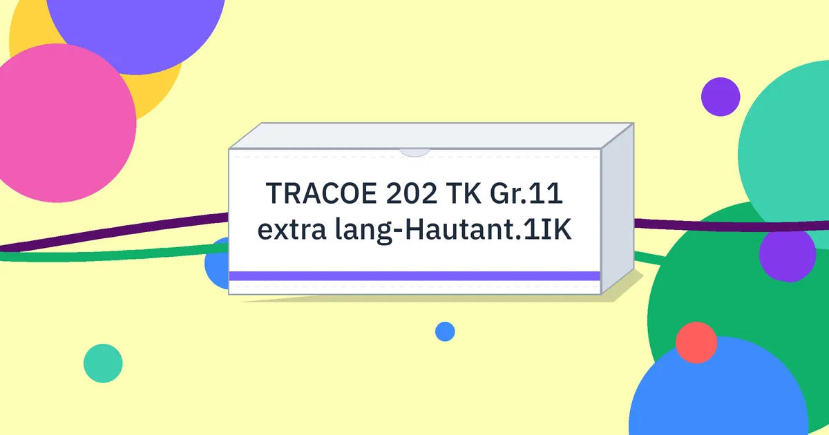 Symbolbild: Packung mit der Aufschrift TRACOE 202 TK Gr.11 extra lang-Hautant.1IK (PZN 17194706) – Verfügbarkeit und Bezug in Apotheken in Frankfurt am Main