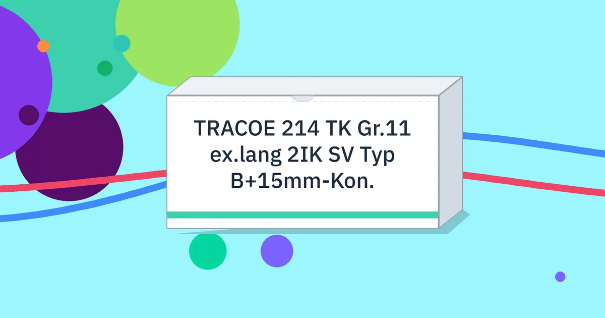 Symbolbild: Packung mit der Aufschrift TRACOE 214 TK Gr.11 ex.lang 2IK SV Typ B+15mm-Kon. (PZN 11643534) – Verfügbarkeit und Bezug in Apotheken in Frankfurt am Main