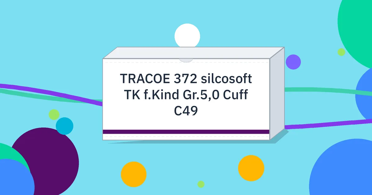 Symbolbild: Packung mit der Aufschrift TRACOE 372 silcosoft TK f.Kind Gr.5,0 Cuff C49 (PZN 14316534) – Verfügbarkeit und Bezug in Apotheken in Frankfurt am Main