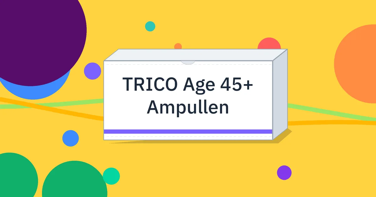 Symbolbild: Packung mit der Aufschrift TRICO Age 45+ Ampullen (PZN 18711109) – Verfügbarkeit und Bezug in Apotheken in Frankfurt am Main