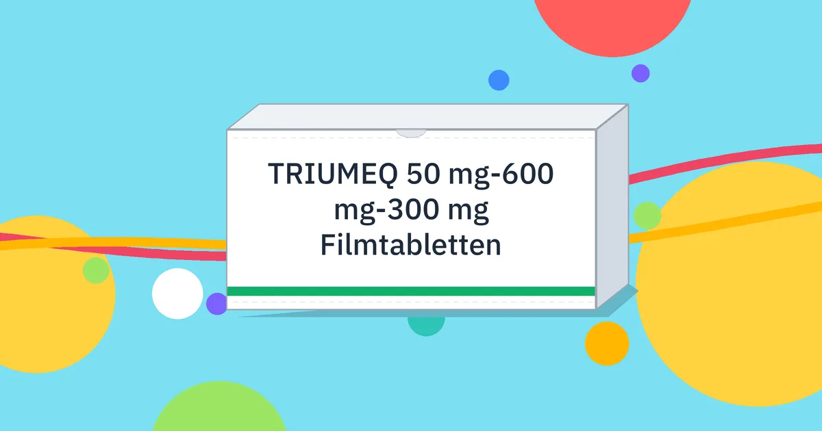 Symbolbild: Packung mit der Aufschrift TRIUMEQ 50 mg-600 mg-300 mg Filmtabletten (PZN 19289902) – Verfügbarkeit und Bezug in Apotheken in Frankfurt am Main