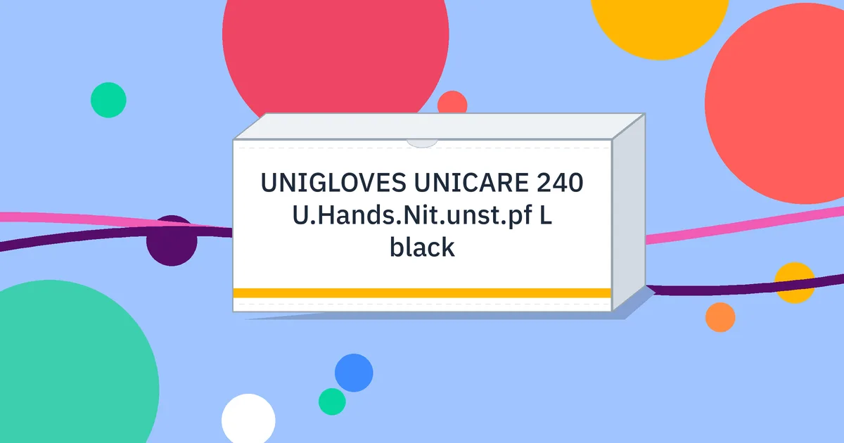 Symbolbild: Packung mit der Aufschrift UNIGLOVES UNICARE 240 U.Hands.Nit.unst.pf L black (PZN 19537671) – Verfügbarkeit und Bezug in Apotheken in Frankfurt am Main