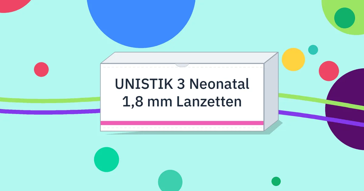 Symbolbild: Packung mit der Aufschrift UNISTIK 3 Neonatal 1,8 mm Lanzetten (PZN 09728335) – Verfügbarkeit und Bezug in Apotheken in Frankfurt am Main