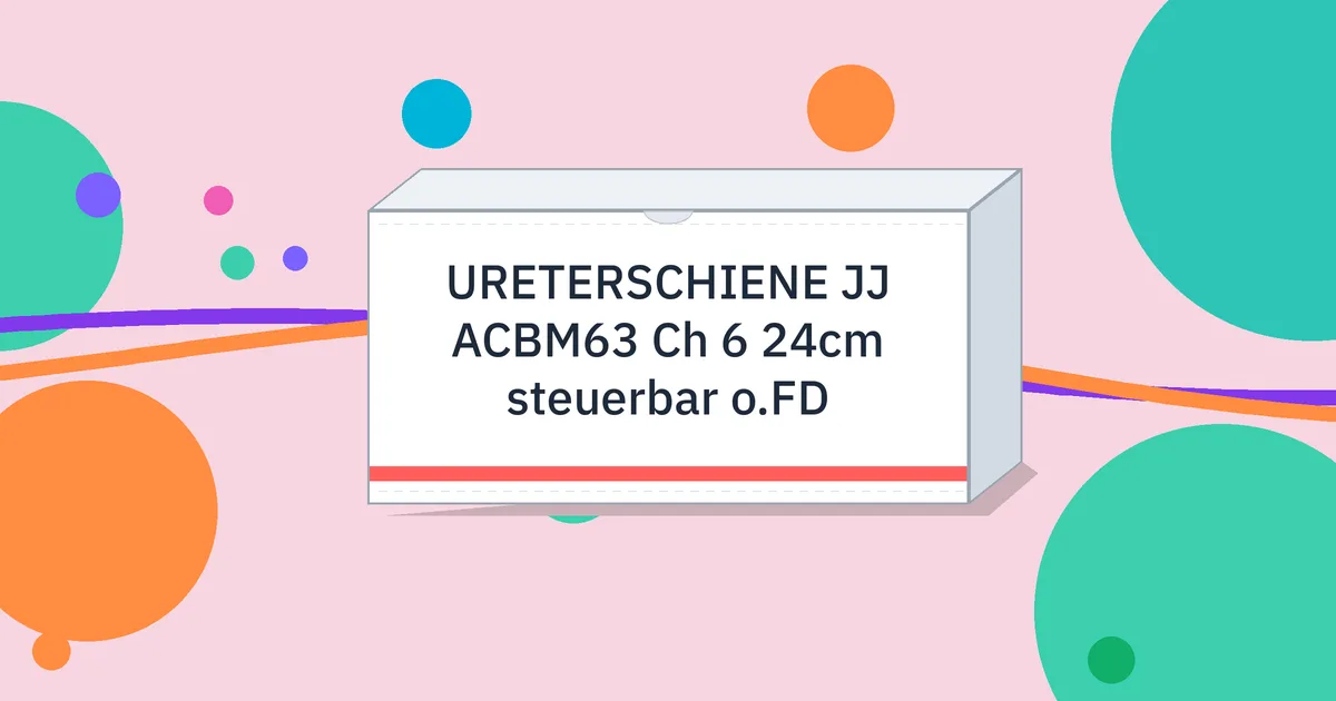 Symbolbild: Packung mit der Aufschrift URETERSCHIENE JJ ACBM63 Ch 6 24cm steuerbar o.FD (PZN 00511456) – Verfügbarkeit und Bezug in Apotheken in Frankfurt am Main