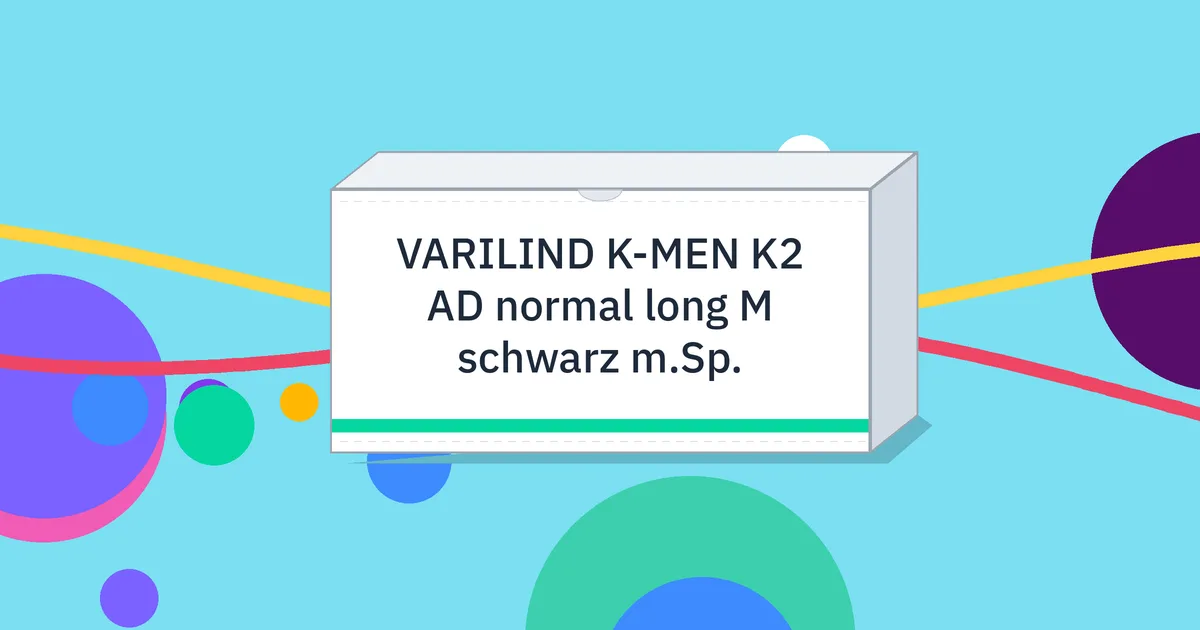 Symbolbild: Packung mit der Aufschrift VARILIND K-MEN K2 AD normal long M schwarz m.Sp. (PZN 20569541) – Verfügbarkeit und Bezug in Apotheken in Frankfurt am Main