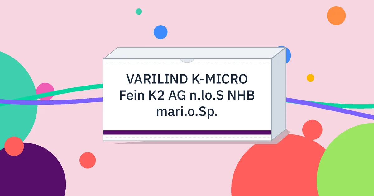 Symbolbild: Packung mit der Aufschrift VARILIND K-MICRO Fein K2 AG n.lo.S NHB mari.o.Sp. (PZN 20556337) – Verfügbarkeit und Bezug in Apotheken in Frankfurt am Main