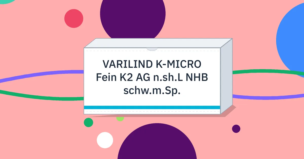 Symbolbild: Packung mit der Aufschrift VARILIND K-MICRO Fein K2 AG n.sh.L NHB schw.m.Sp. (PZN 20556515) – Verfügbarkeit und Bezug in Apotheken in Frankfurt am Main