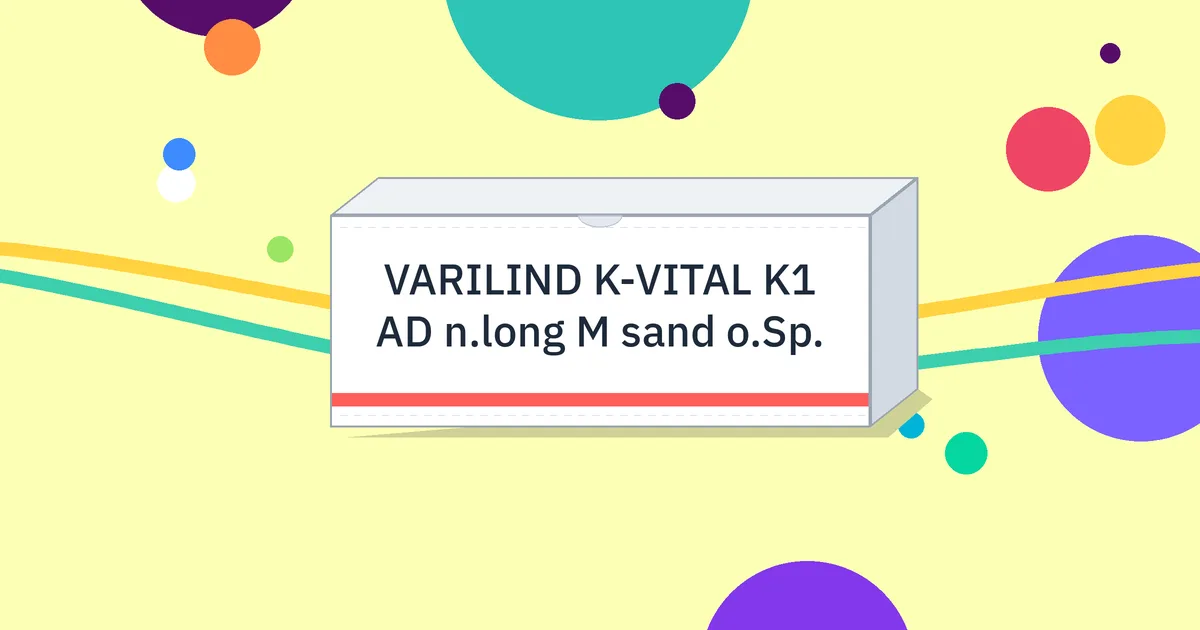 Symbolbild: Packung mit der Aufschrift VARILIND K-VITAL K1 AD n.long M sand o.Sp. (PZN 20566057) – Verfügbarkeit und Bezug in Apotheken in Frankfurt am Main