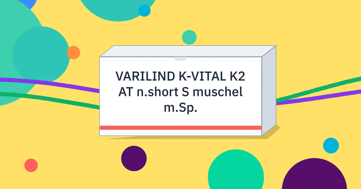 Symbolbild: Packung mit der Aufschrift VARILIND K-VITAL K2 AT n.short S muschel m.Sp. (PZN 20562272) – Verfügbarkeit und Bezug in Apotheken in Frankfurt am Main