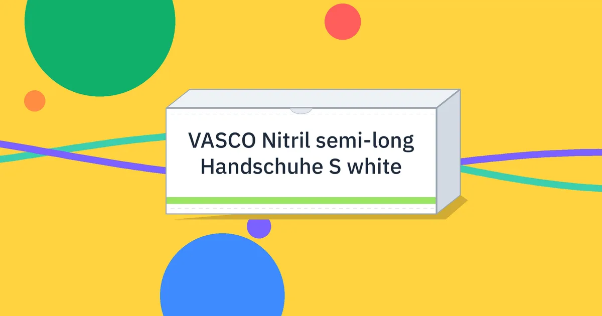Symbolbild: Packung mit der Aufschrift VASCO Nitril semi-long Handschuhe S white (PZN 12641709) – Verfügbarkeit und Bezug in Apotheken in Frankfurt am Main