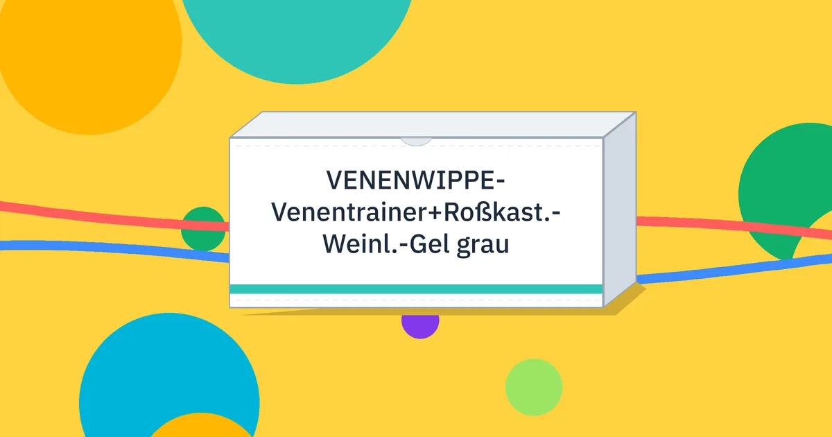 Symbolbild: Packung mit der Aufschrift VENENWIPPE-Venentrainer+Roßkast.-Weinl.-Gel grau (PZN 11868871) – Verfügbarkeit und Bezug in Apotheken in Frankfurt am Main