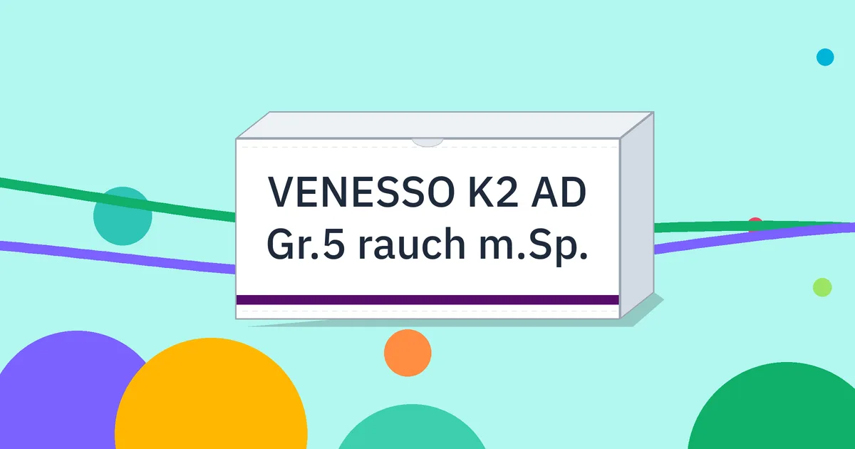 Symbolbild: Packung mit der Aufschrift VENESSO K2 AD Gr.5 rauch m.Sp. (PZN 03256964) – Verfügbarkeit und Bezug in Apotheken in Frankfurt am Main