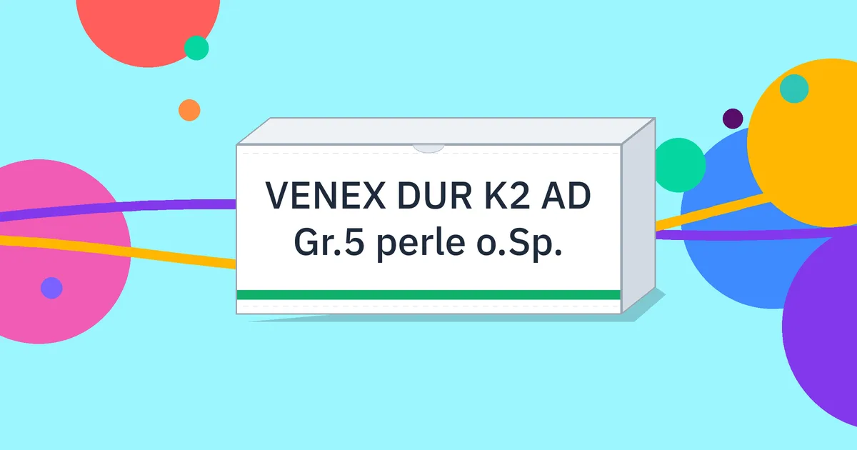 Symbolbild: Packung mit der Aufschrift VENEX DUR K2 AD Gr.5 perle o.Sp. (PZN 03211341) – Verfügbarkeit und Bezug in Apotheken in Frankfurt am Main