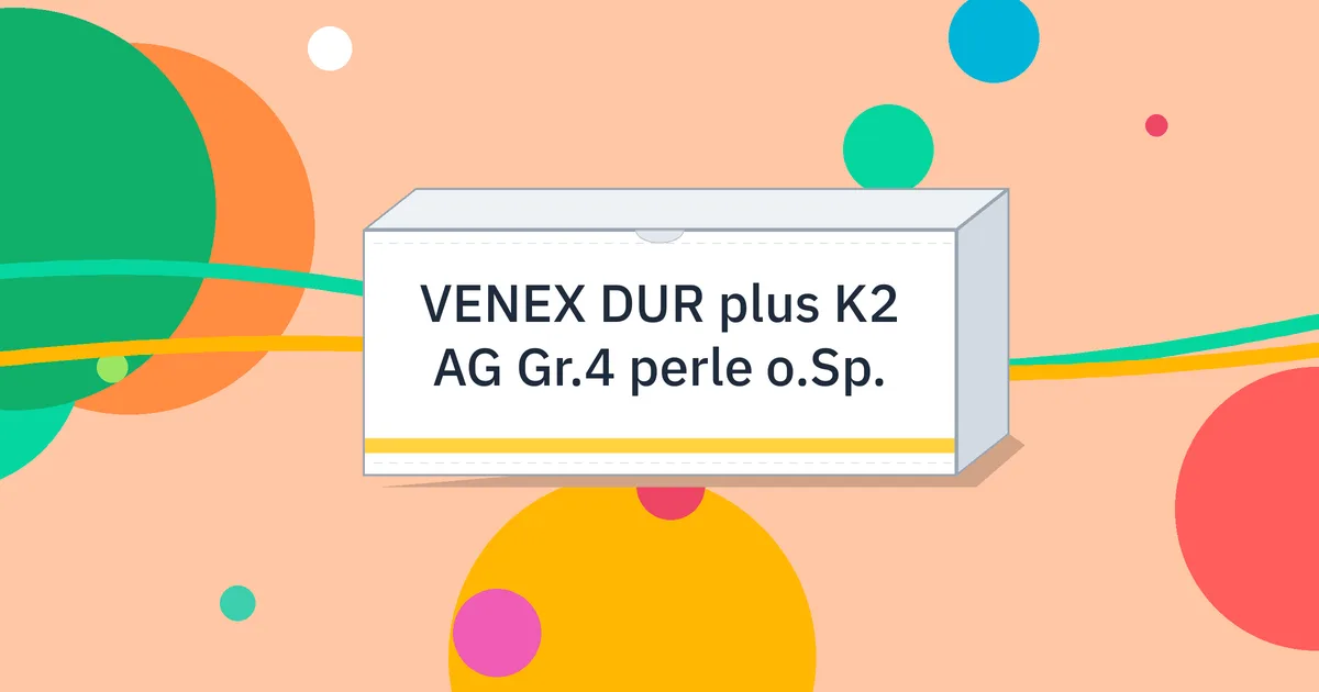 Symbolbild: Packung mit der Aufschrift VENEX DUR plus K2 AG Gr.4 perle o.Sp. (PZN 03235815) – Verfügbarkeit und Bezug in Apotheken in Frankfurt am Main