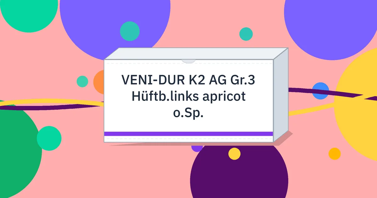 Symbolbild: Packung mit der Aufschrift VENI-DUR K2 AG Gr.3 Hüftb.links apricot o.Sp. (PZN 03251435) – Verfügbarkeit und Bezug in Apotheken in Frankfurt am Main