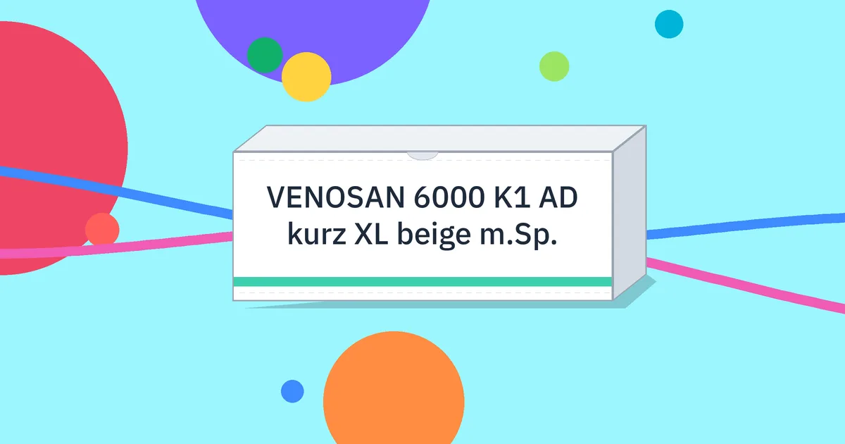 Symbolbild: Packung mit der Aufschrift VENOSAN 6000 K1 AD kurz XL beige m.Sp. (PZN 17171160) – Verfügbarkeit und Bezug in Apotheken in Frankfurt am Main