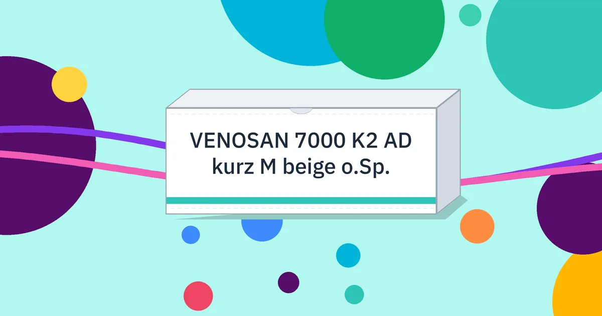 Symbolbild: Packung mit der Aufschrift VENOSAN 7000 K2 AD kurz M beige o.Sp. (PZN 14434245) – Verfügbarkeit und Bezug in Apotheken in Frankfurt am Main