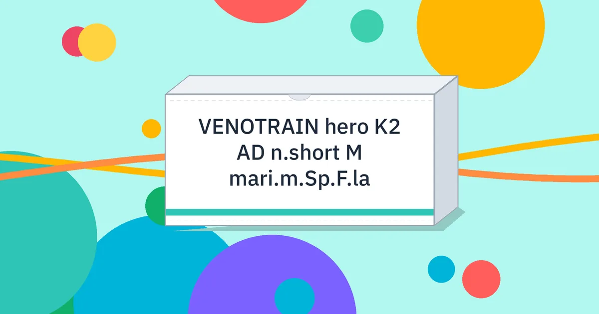 Symbolbild: Packung mit der Aufschrift VENOTRAIN hero K2 AD n.short M mari.m.Sp.F.la (PZN 19189282) – Verfügbarkeit und Bezug in Apotheken in Frankfurt am Main