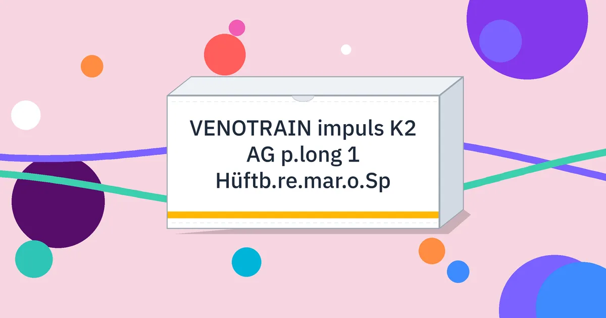 Symbolbild: Packung mit der Aufschrift VENOTRAIN impuls K2 AG p.long 1 Hüftb.re.mar.o.Sp (PZN 15216881) – Verfügbarkeit und Bezug in Apotheken in Frankfurt am Main
