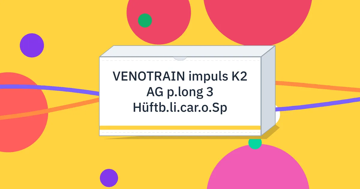 Symbolbild: Packung mit der Aufschrift VENOTRAIN impuls K2 AG p.long 3 Hüftb.li.car.o.Sp (PZN 08424372) – Verfügbarkeit und Bezug in Apotheken in Frankfurt am Main