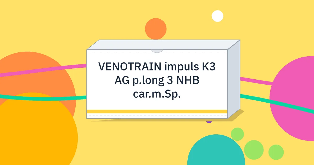 Symbolbild: Packung mit der Aufschrift VENOTRAIN impuls K3 AG p.long 3 NHB car.m.Sp. (PZN 00521791) – Verfügbarkeit und Bezug in Apotheken in Frankfurt am Main