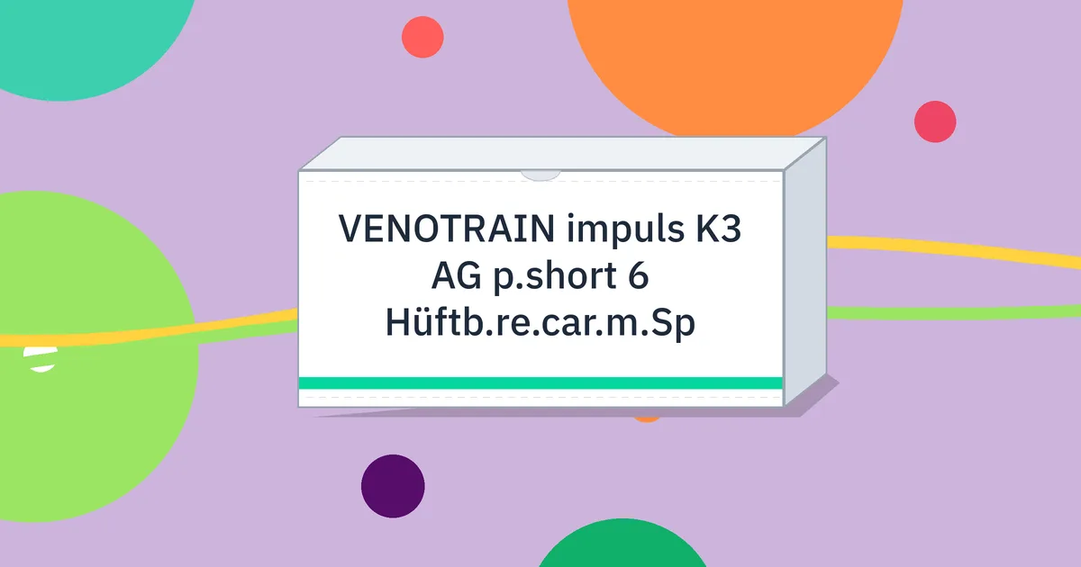 Symbolbild: Packung mit der Aufschrift VENOTRAIN impuls K3 AG p.short 6 Hüftb.re.car.m.Sp (PZN 10293687) – Verfügbarkeit und Bezug in Apotheken in Frankfurt am Main