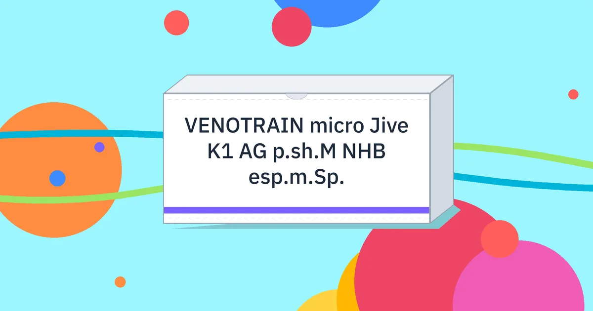 Symbolbild: Packung mit der Aufschrift VENOTRAIN micro Jive K1 AG p.sh.M NHB esp.m.Sp. (PZN 17765793) – Verfügbarkeit und Bezug in Apotheken in Frankfurt am Main
